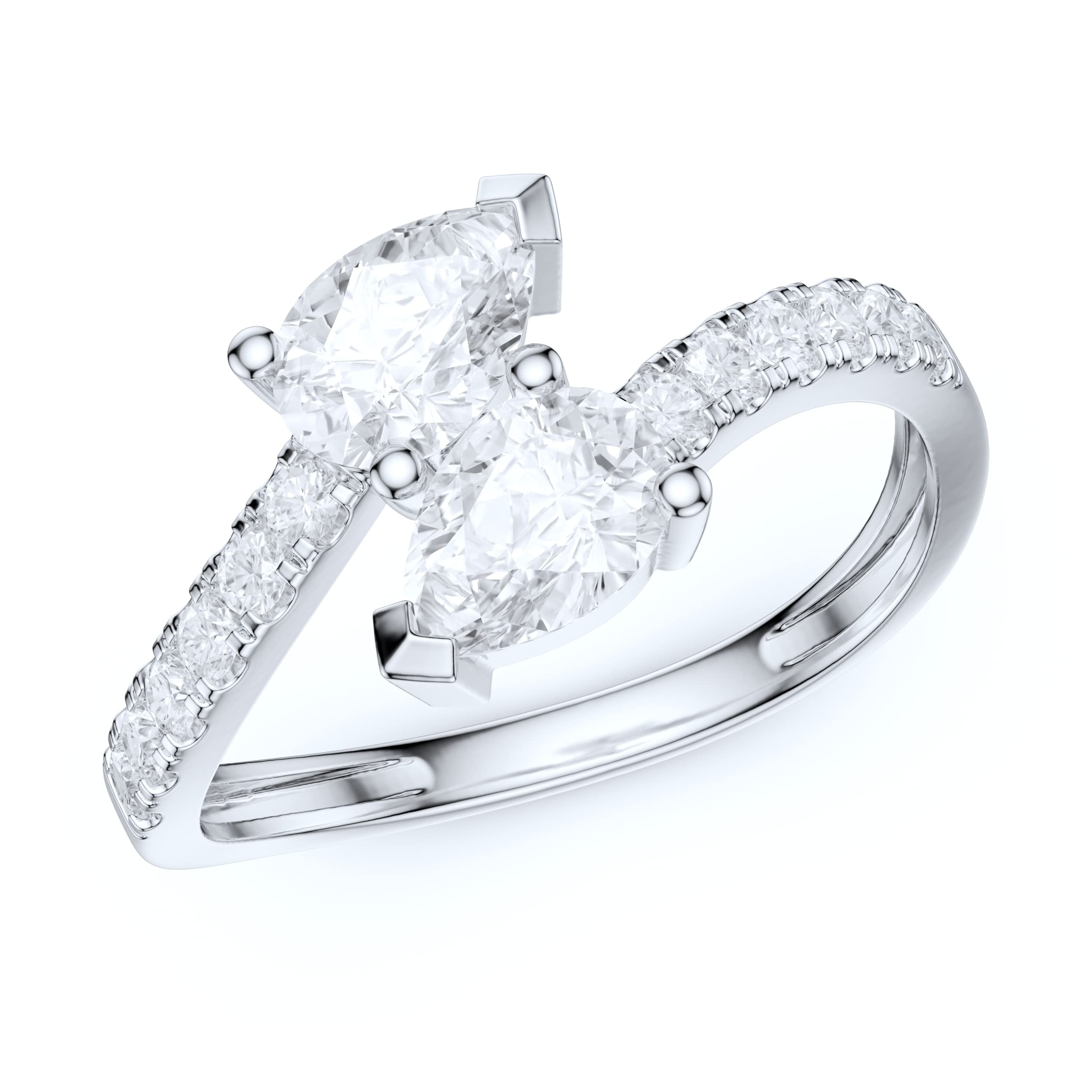 PRSTANI Real 14k White Gold Twisted Snakes Like Simulated Pear-Shaped Diamond Ring For Women (6.5)