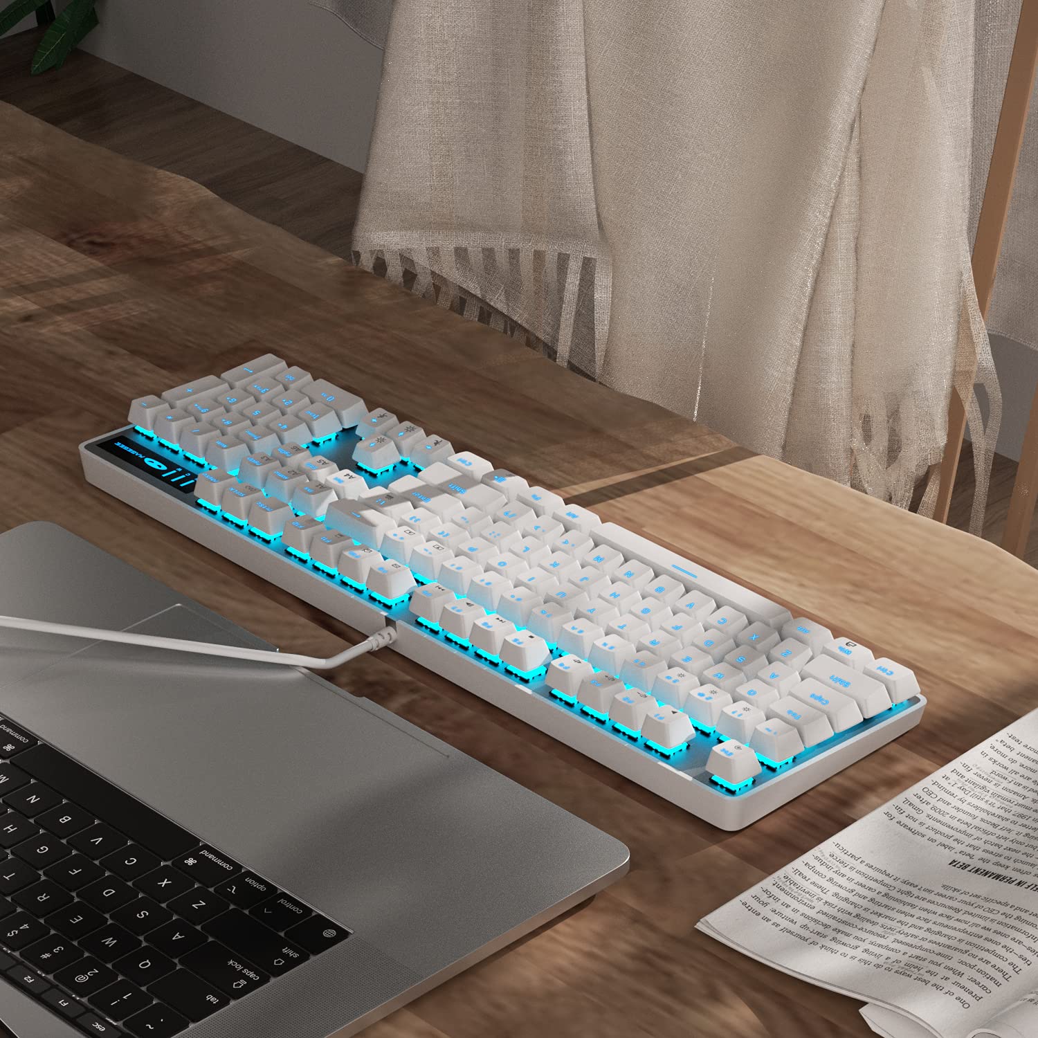 MageGee Mechanical Gaming Keyboard, Wired USB Adjustable Backlight Keyboard, New Mechanical Storm 100% Anti-ghosting Keyboard with Blue Switches for Windows PC/MAC Games (White)