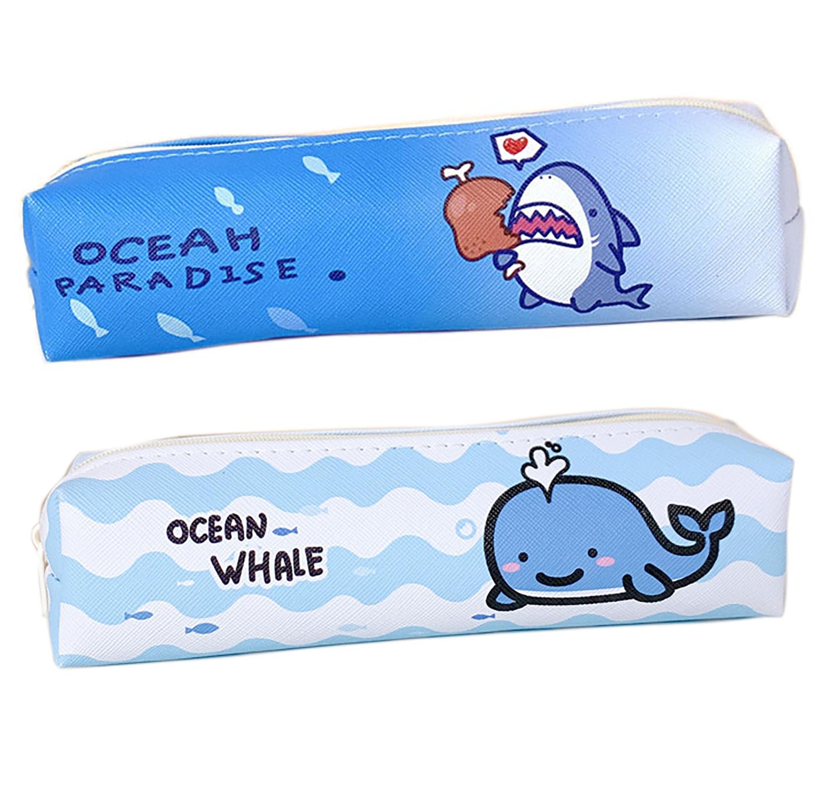 YIKANGHENG 2 Pcs Pen and Pencil Box, 7.5 Inch x 2 Inch x 2 Inch Soft Pencil Bag for Pen and Marker Storage and Holiday Gifts (shark)