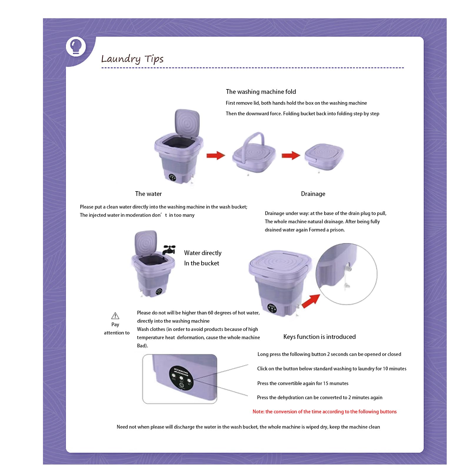 Meideli Portable Washing Machine - Foldable Mini Small Portable Washer Washing Machine with Drain Basket for Travelling, Camping, Apartment, Dorm (Purple)
