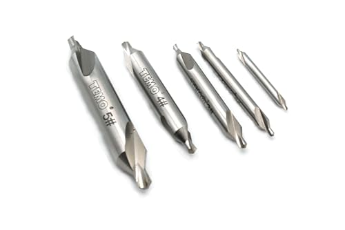 TEMO 5 pc Lathe Mill Combined Center Drill 60 Degree Countersink (Sizes 1# 2# 3# 4# 5#)