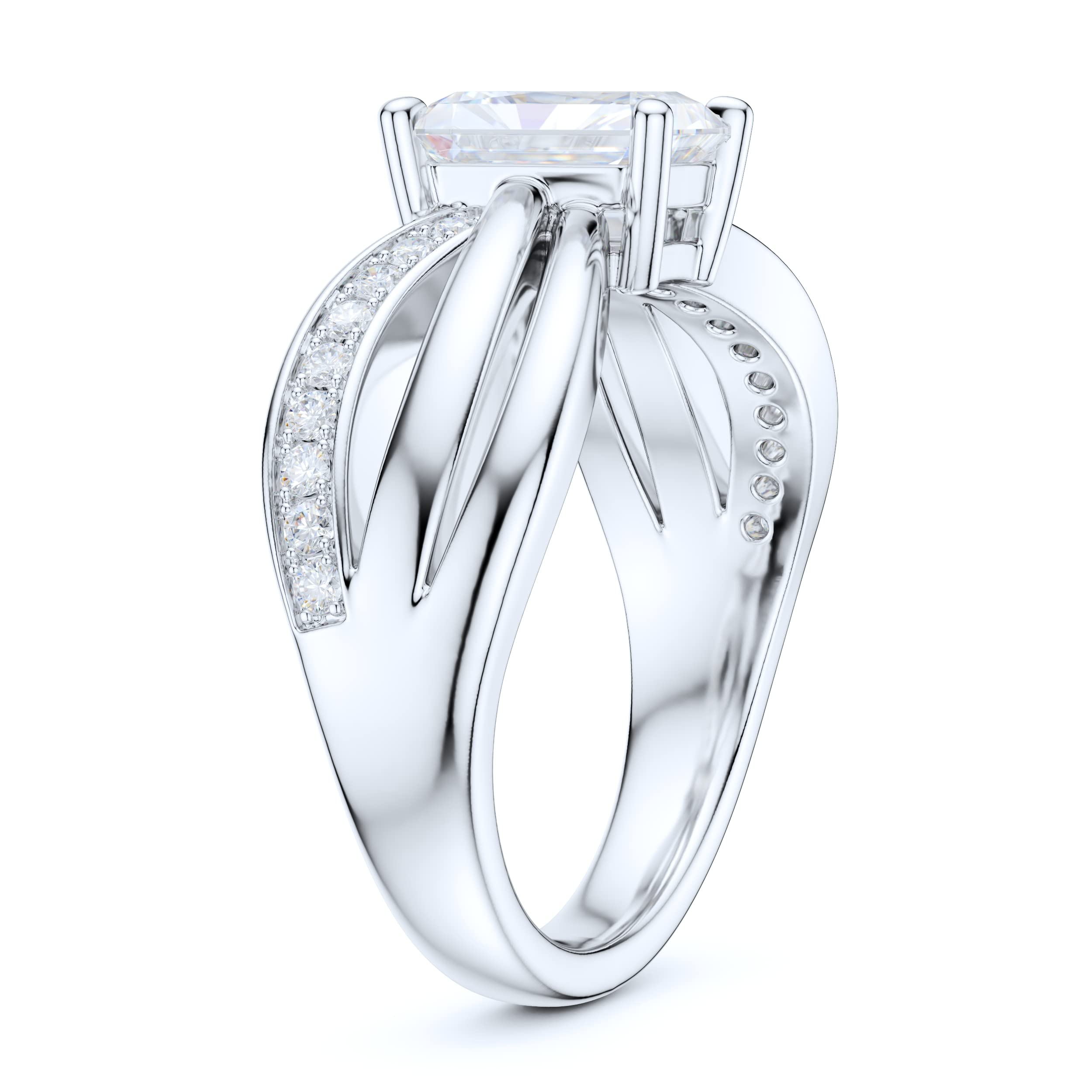 PRSTANI Sterling Silver Ribbon Bowknot Infinity Simulated Emerald Cut Diamond Engagement Ring Cross Twisted Knot Promise Ring (10)