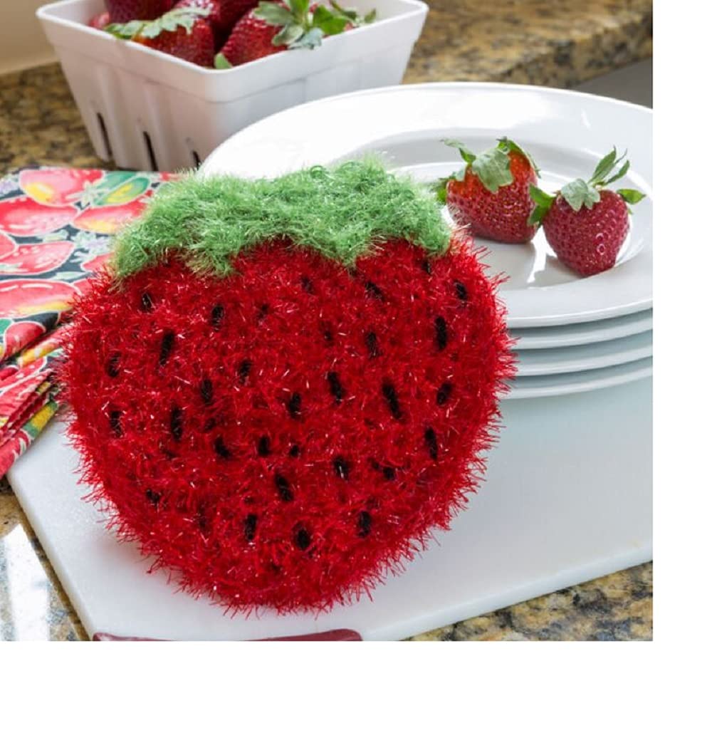 Red Heart Yarn Scrubby Sparkle Yarn - Strawberry - 3 Pack Bundle with Bella Crafts Stitch Markers