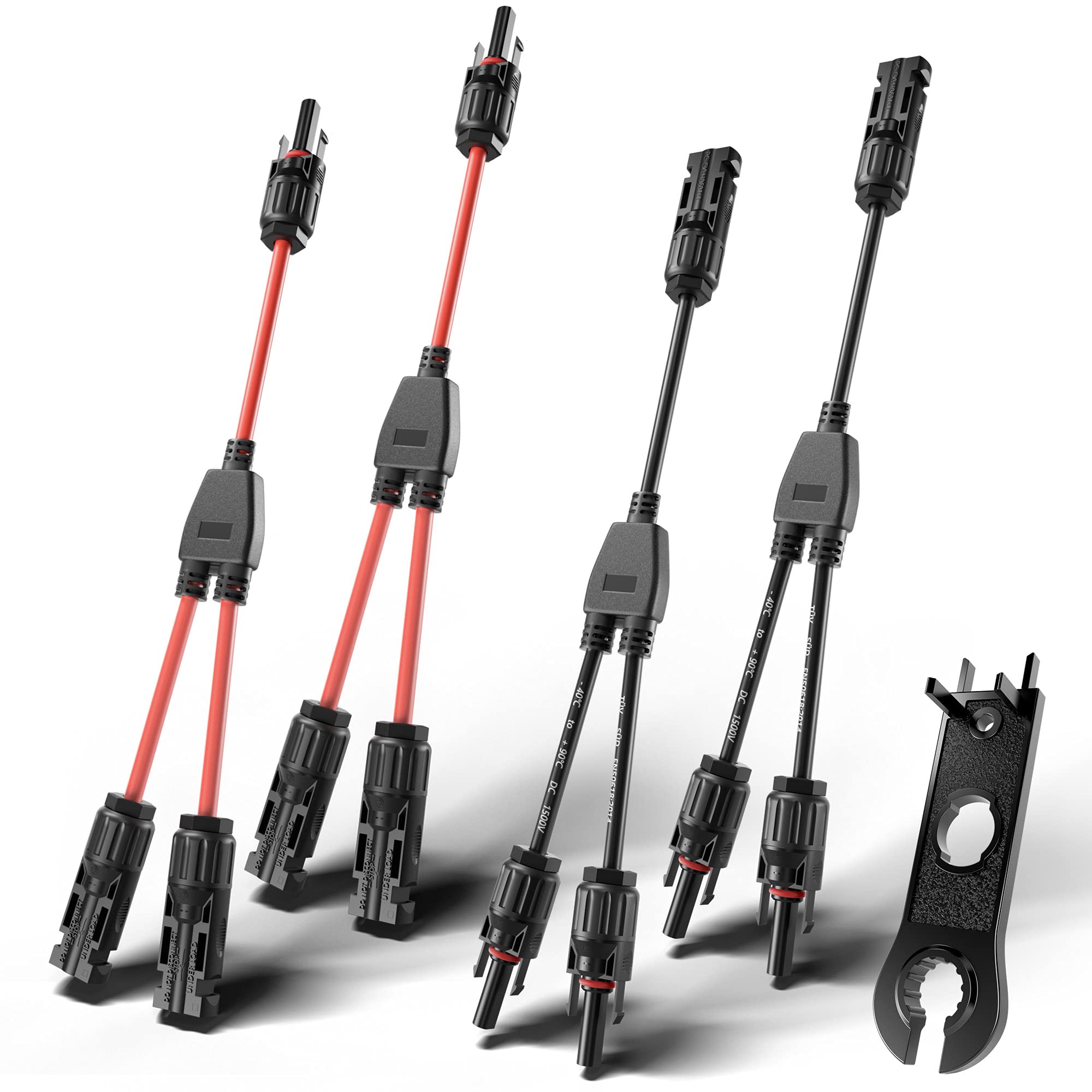 OYMSAE 2 Pairs Solar Connectors Y Branch Parallel Adapter Cable 1 to 2 Solar Panel Connectors Wire Plug Tool Kit for Solar Panel (M/FF, F/MM)