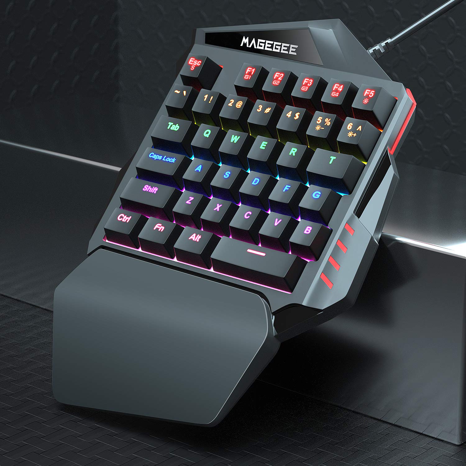 MageGee One-Handed RGB Mechanical Gaming Keyboard, 35 Keys Rainbow Backlit Wired Keyboard, Blue Switches, Support Wrist Rest, Portable Mini Gaming Keypad with Programmable Keys Macro Recording