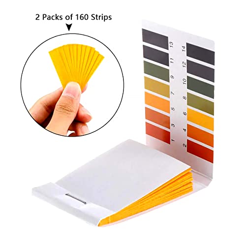 REALEGO pH Test Strips, 2PACK 160 Strips,Professional pH 1-14 Test Paper with 1mL Glass Dropper for Water,Teaching,Chemistry Experiment, Saliva and Urine
