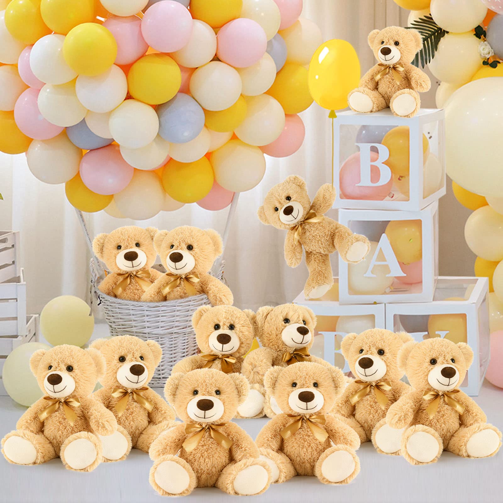 MaoGoLan Toys Studio 3-Pack Bulk Teddy Bear - 3 Colors Cute Stuffed Animals with Bow Ties Plush Toys, 10 Inch (White Brown Dark Brown)