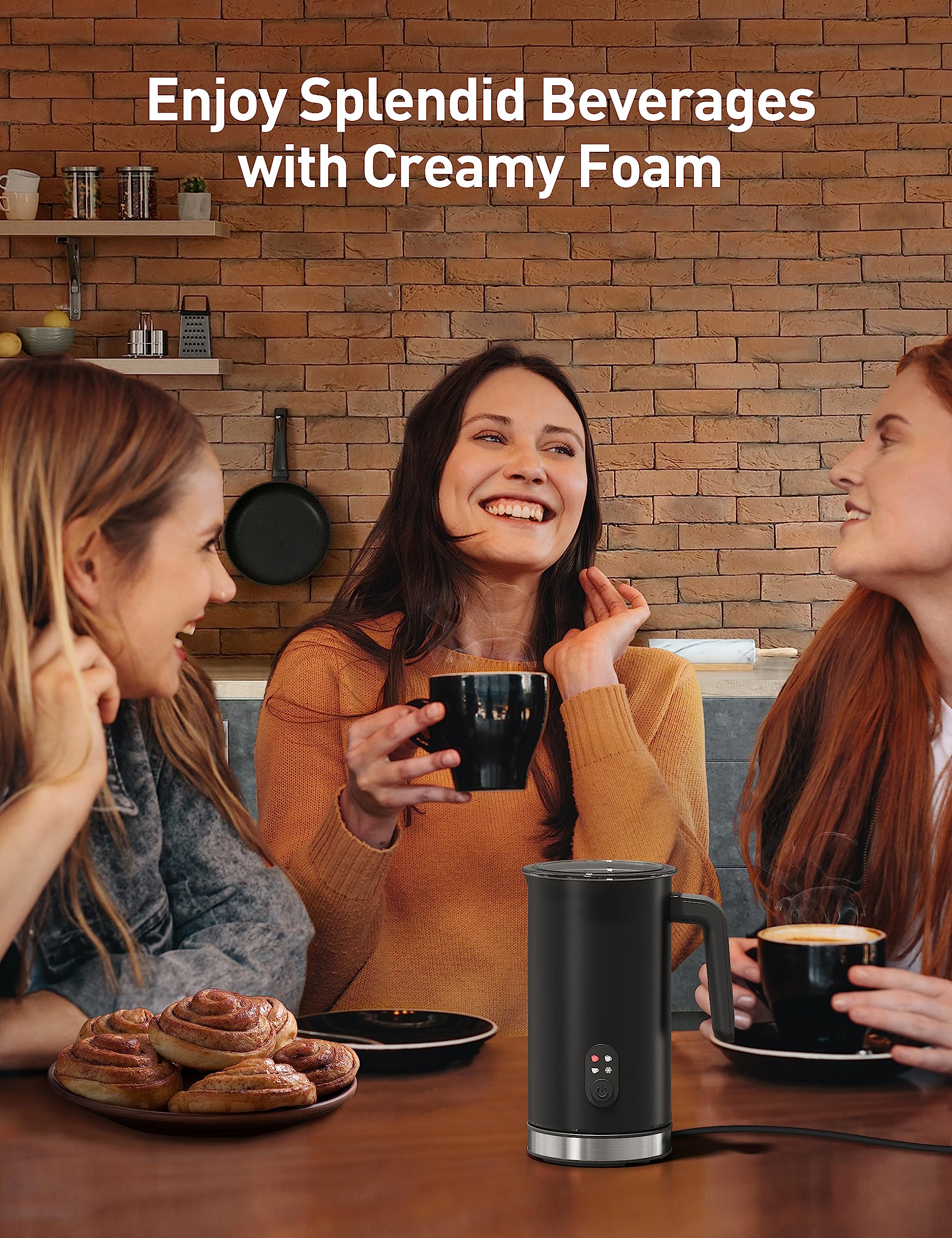 RATRSO Milk Frother, Electric Milk Steamer, Hot and Cold Foam Maker, Automatic Milk Warmer, Silent Operation for Coffee, Latte, Cappuccino, Hot Chocolate