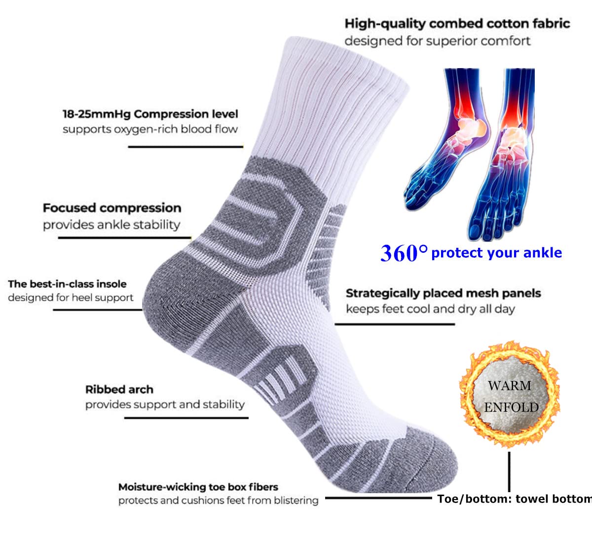Seiciviy Athletic Socks For Men Compression Socks Ankle Mens Running Workout Size 6-14 Cycling Sports Outdoor Crew Socks