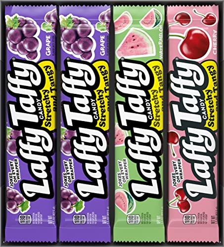Laffy Taffy Stretchy & Tangy Variety Candy Box, Grape, Watermelon, and Cherry Flavors, Fruity Treat For School, 1.5 Ounce Bars (Pack of 24)