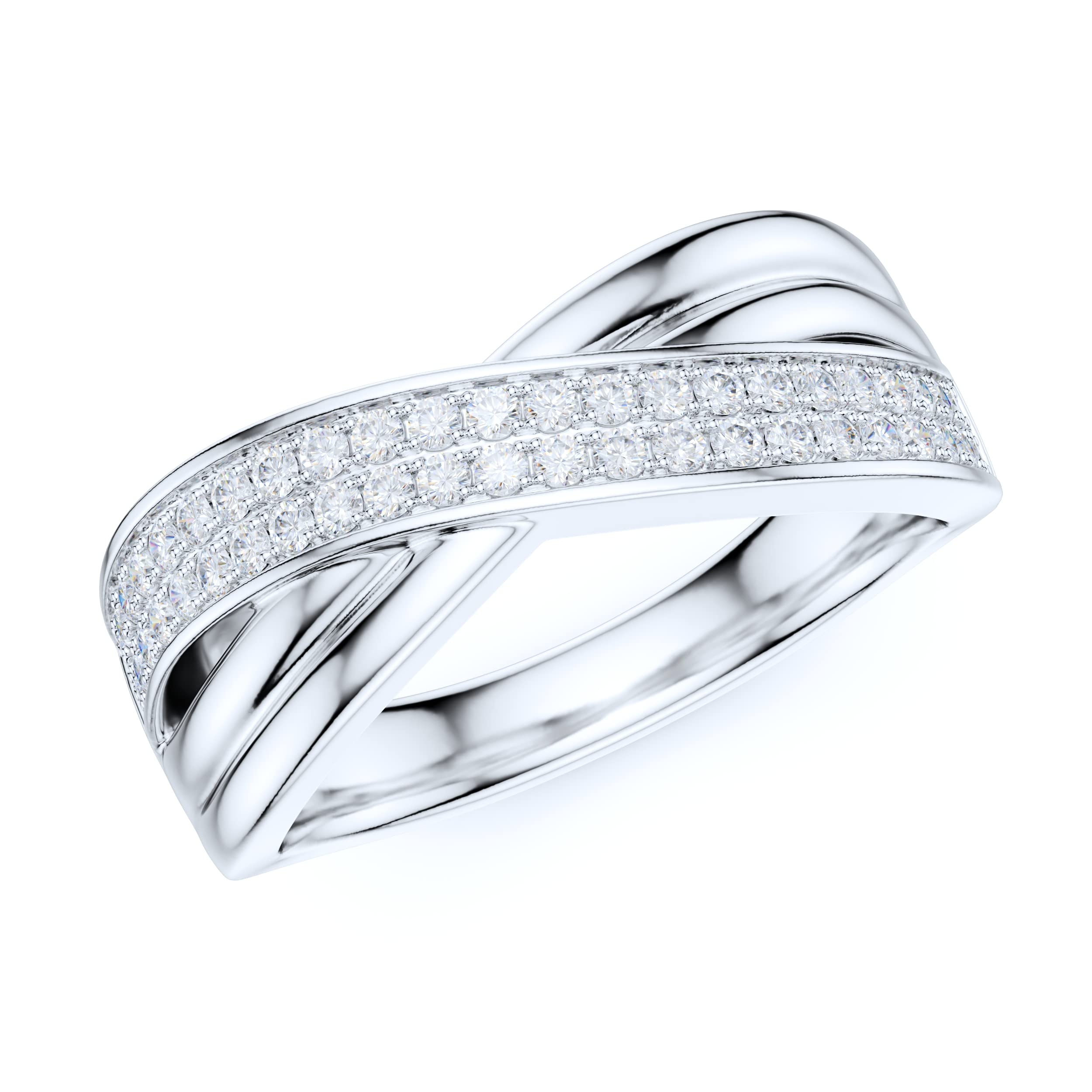 PRSTANI Sterling Silver 7.6mm Wide Unisex CrissCorss Two Rows Simulated Round Brilliant Diamonds Wedding Band Fashion Ring (4.5)