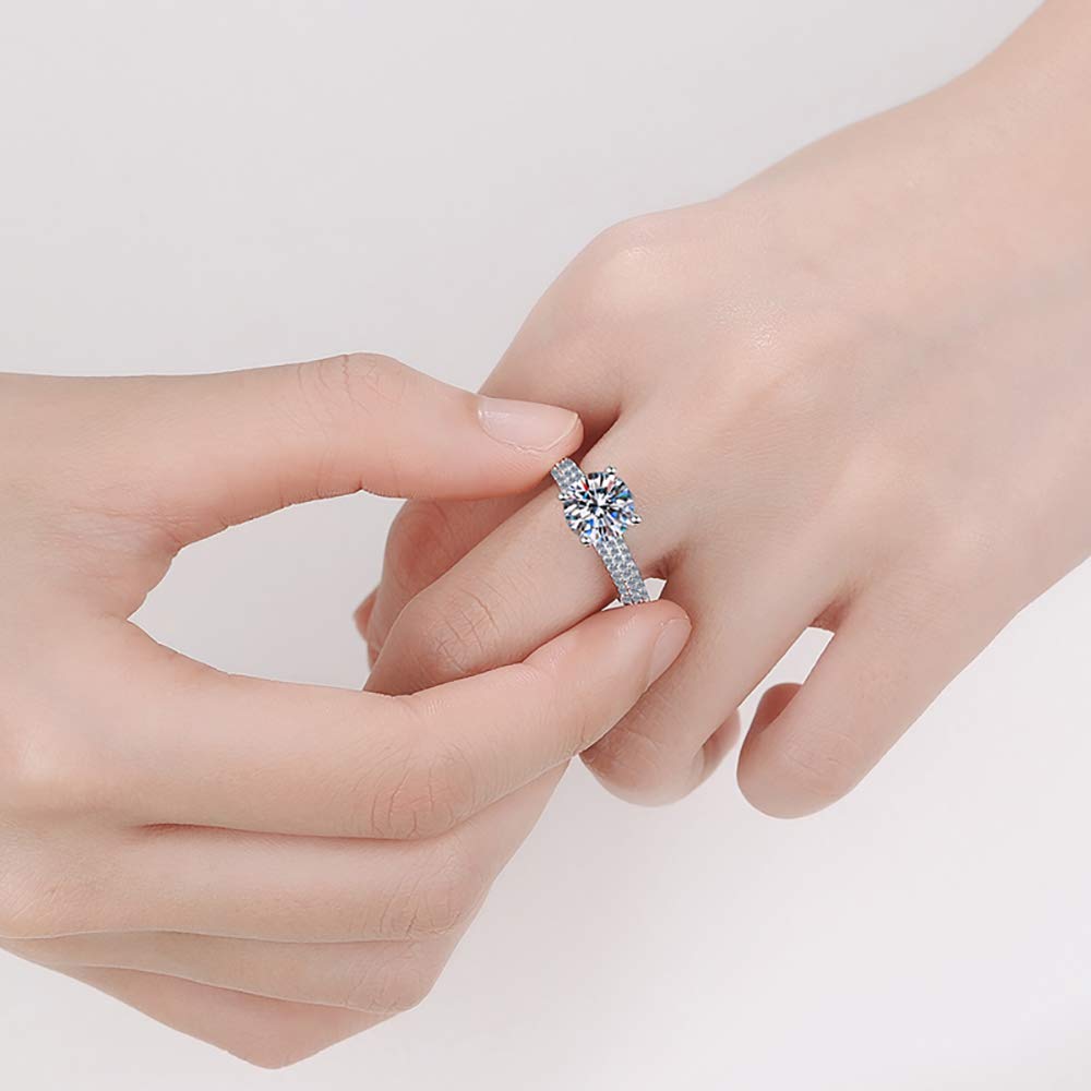 MOSSA Wedding Ring Set, 2 Carats Round Cut Moissanite Engagement Ring Wedding Band silver-plated-base for Promise Eternity (6)