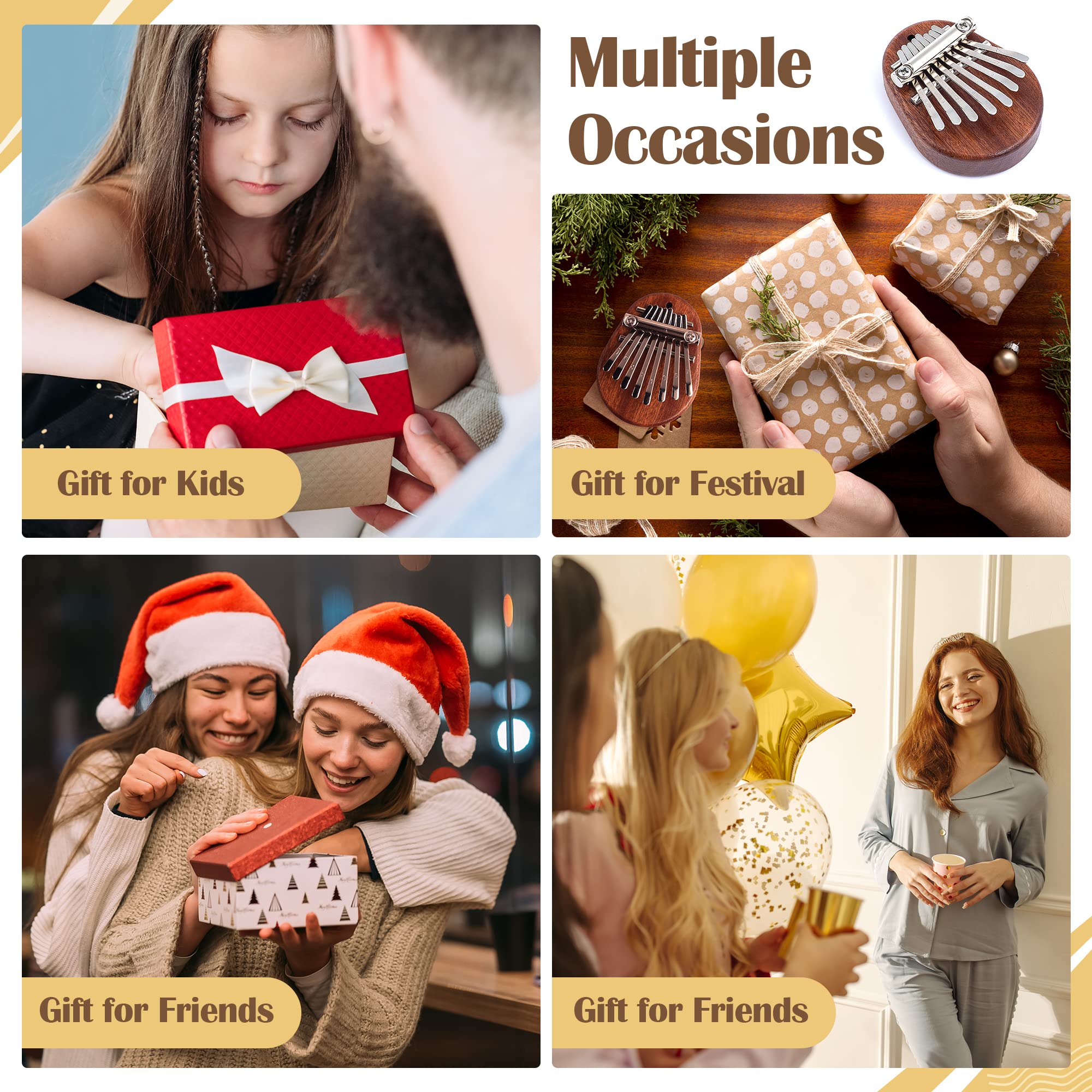MOTZU Mini Kalimba, 8 Keys Finger Thumb Piano, Portable Mbira Solid Wood Finger Piano, Special Musical Instrument Gift for Kids, Adults, and Beginners