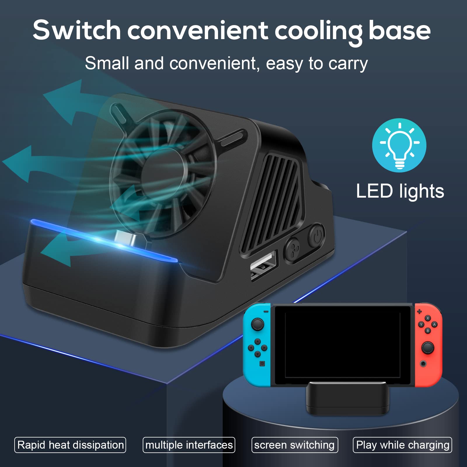 Switch Dock for Nintendo Switch & OLED Model, Portable Switch OLED Charger Stand Support 4K HDMI Output, Replacement for Official Nintendo Switch Base, with 3 USB Ports, HDMI Cables and Cooling Fan