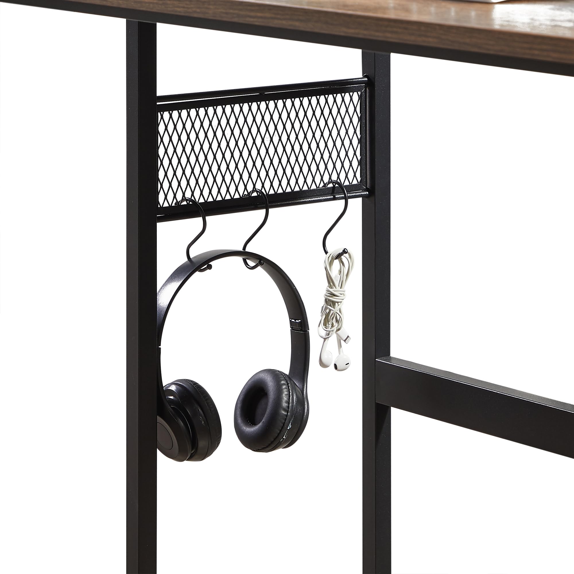 VECELO 32 Inch Small Computer Sturdy Laptop Industrial Desk Office Work, Modern Simple Study Table with Headphone Hook, Adjustable Feet and Water Proof Surface, 44", Brown