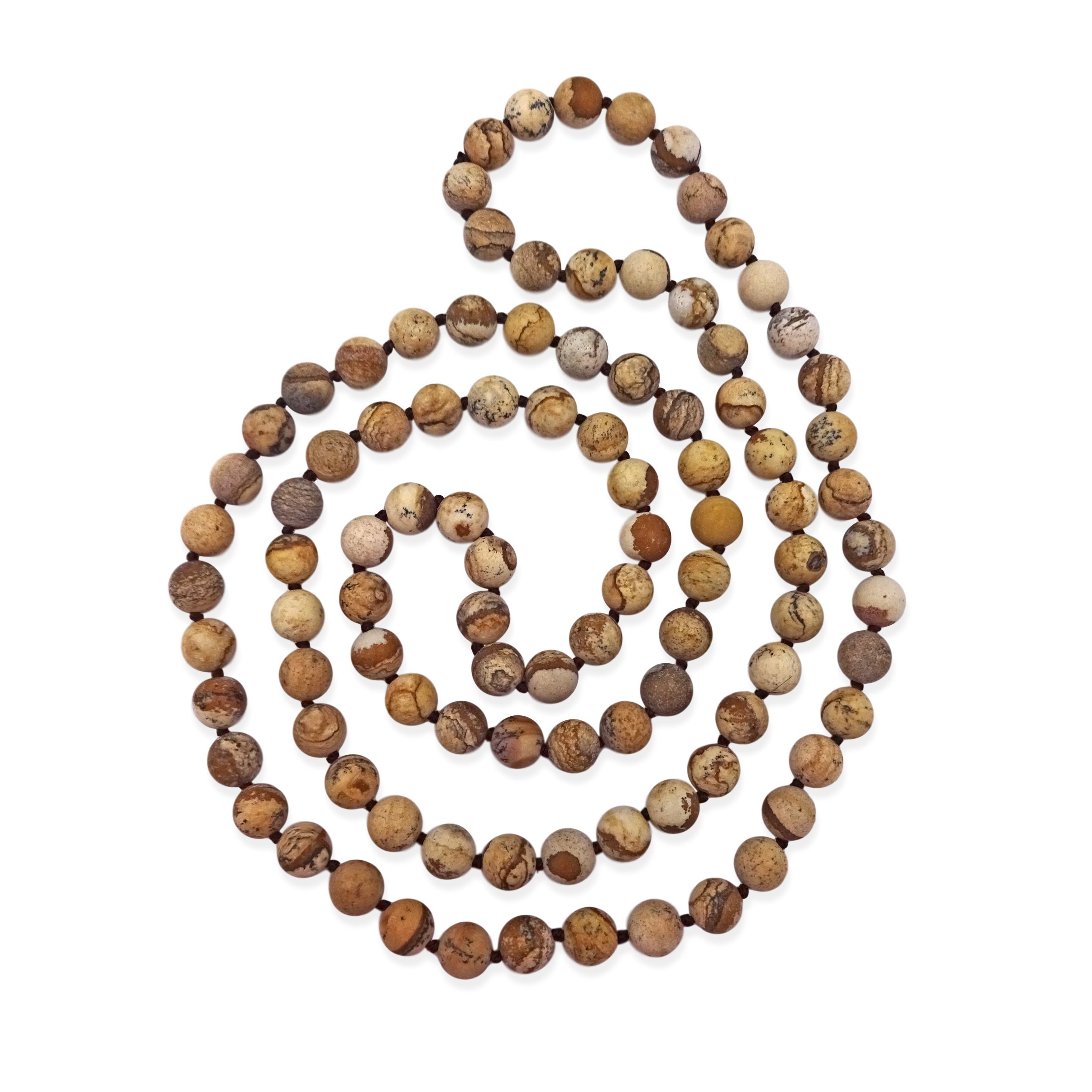 MGR MY GEMS ROCK! 36 Inch 8MM Matte Finish Semi-precious Genuine Picture Jasper Long Endless Infinity Beaded Strand Necklace.
