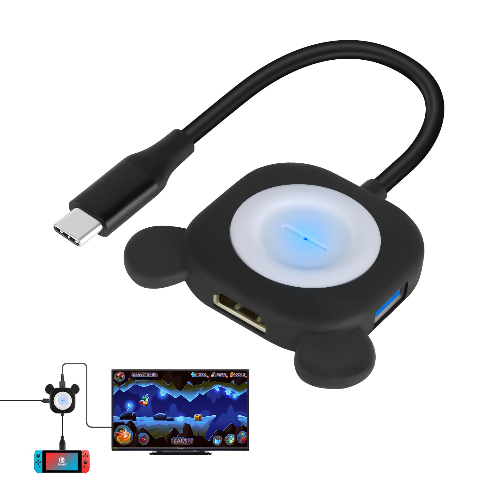 Switch Docking Station Adapter for Nintendo Switch Dock:4K HDMI USB 3.0 Hub Switch and Type C PD Charger Port Applied to Steam Deck MacBook Pro/Air Samsung Smartphone