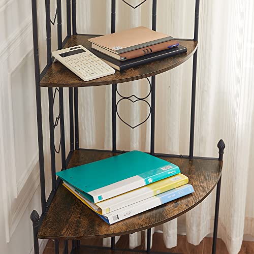 VECELO 4-Tier Ladder Corner Shelf with Metal Frame, Multipurpose Bookshelf Bookcase, Plant Stand & Storage Display Shelves for Living Room, Bedroom, Office, Rustic Brown
