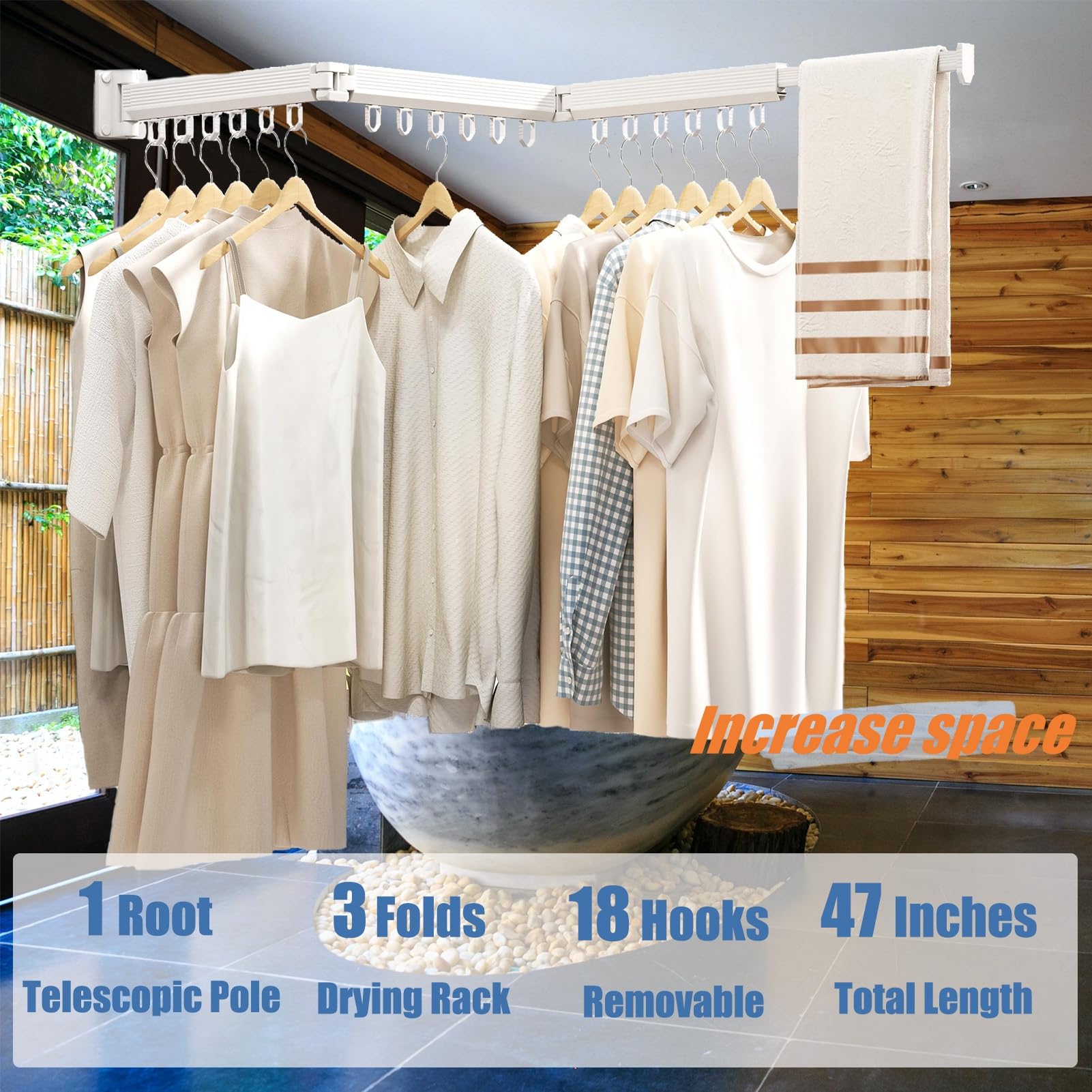 Lora Dew Clothes Drying Racks for Laundry,Wall Mounted Drying Rack Clothing,Foldable Drying Rack,Collapsible Dryer Rack,Clothes Hanger,Laundry Room Hanging Rack,Folding Indoor White