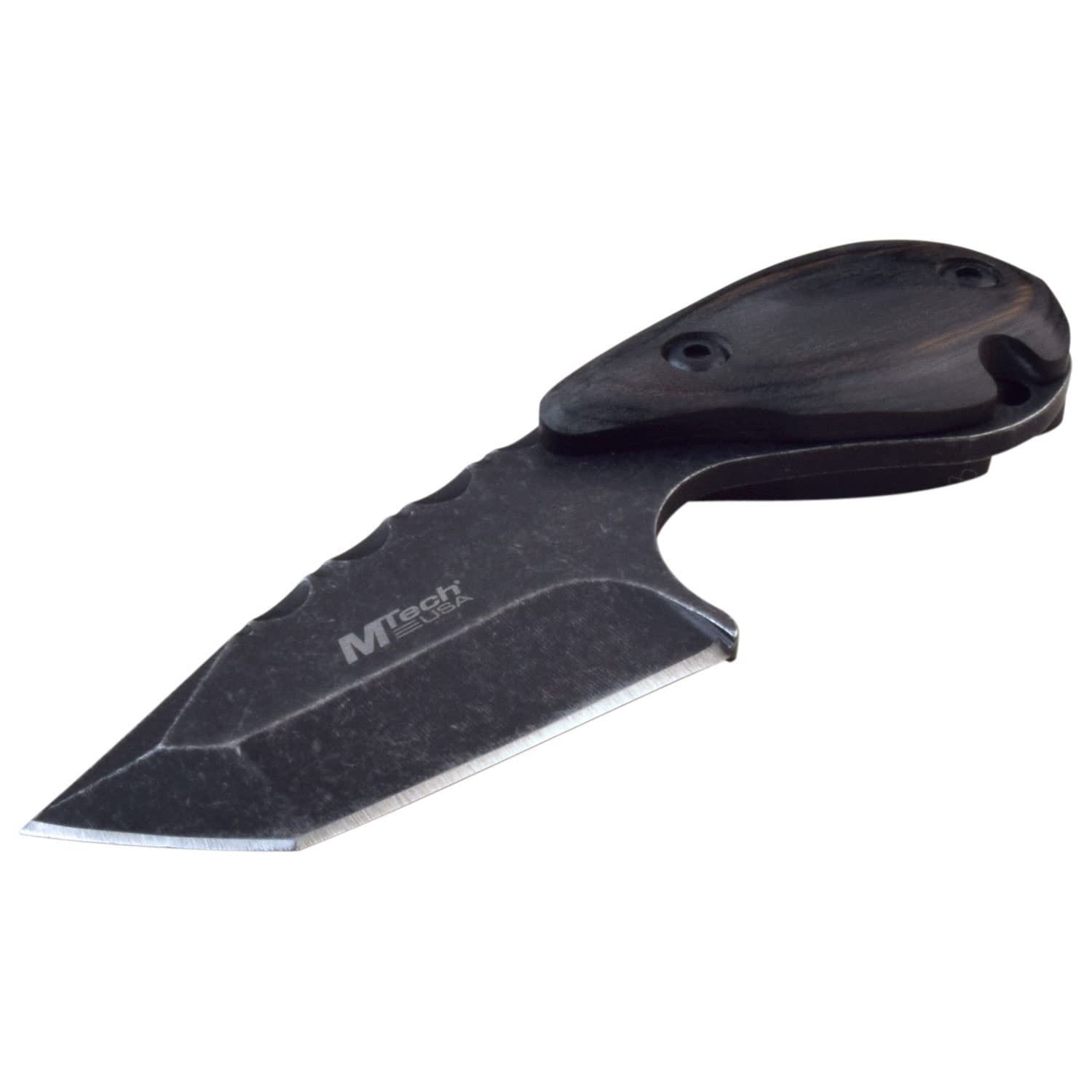 MTECH USA β Fixed Blade Knife β Stonewashed Finish Stainless Steel Tanto Blade with Black Wood Handle, Full Tang, Includes Black Nylon Sheath - Hunting, Camping, Survival, Tactical, EDC β MT-20-90BK