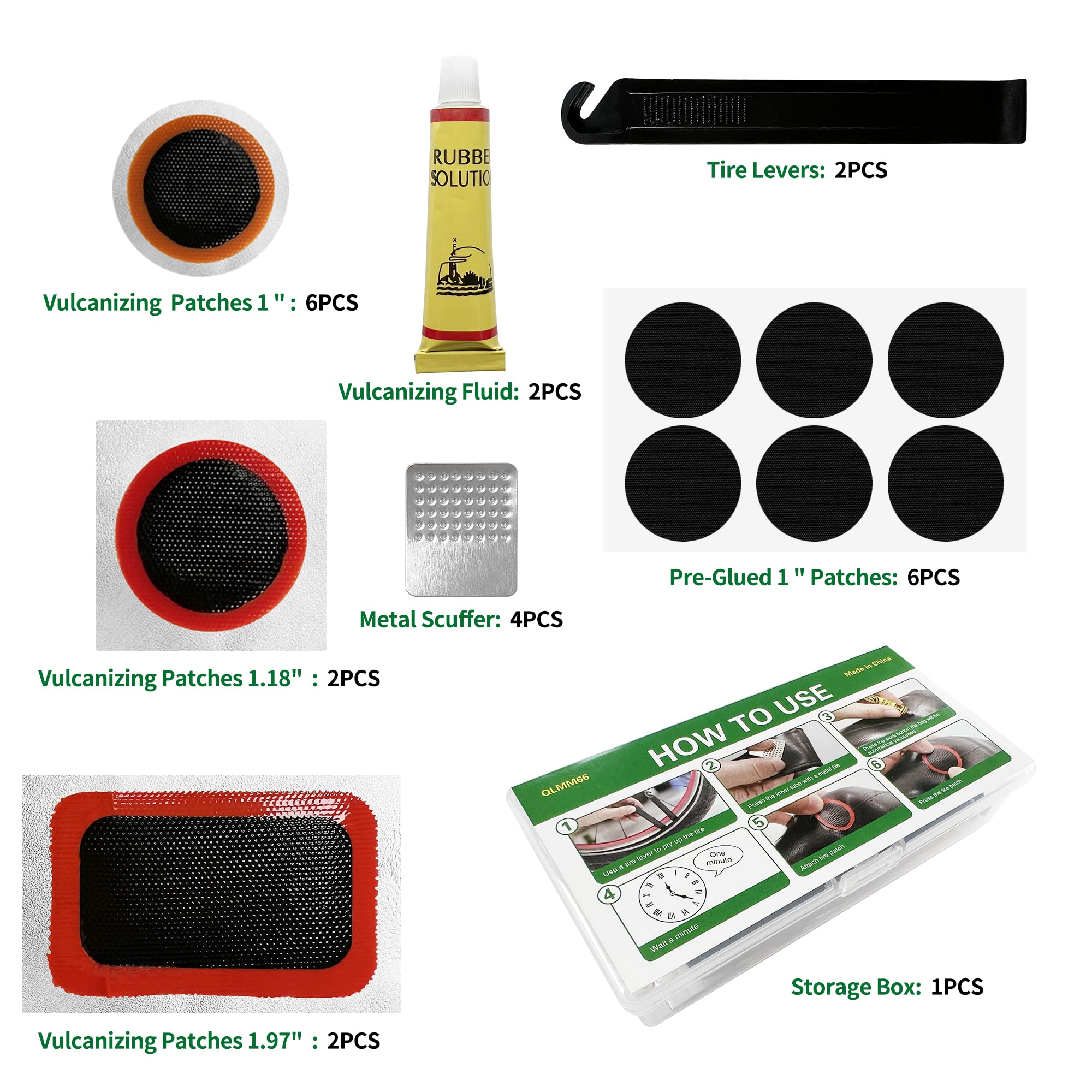 QLMM66 Bike Inner Tire Repair Kit - Bicycle Tube Patch Kits - with Portable Storage Box