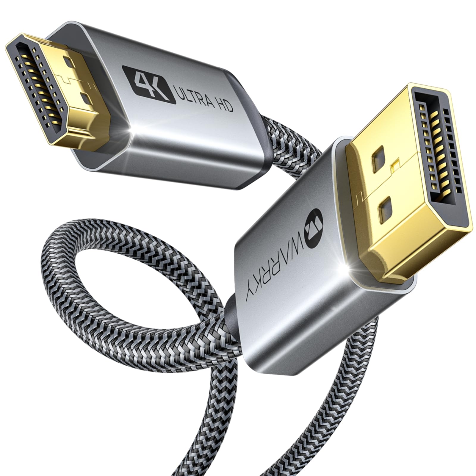Warrky 4K DisplayPort to HDMI Cable 6FT【Metal Case, Nylon Cable】 One-Way Transmission DP 1.2 Computer to HDMI 1.4 Screen Compatible for Dell, HP, Samsung, PC, Laptop, Projector, TV