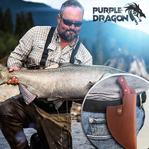Purple Dragon Aquatic Fish Knives Fish Fillet Knife Sharp Slaughter Fish Special Knife Seafood Professional Tool Fish Knife Kitchen Knife Hammered forging Full Tang Carbon Steel Meat Cleaver