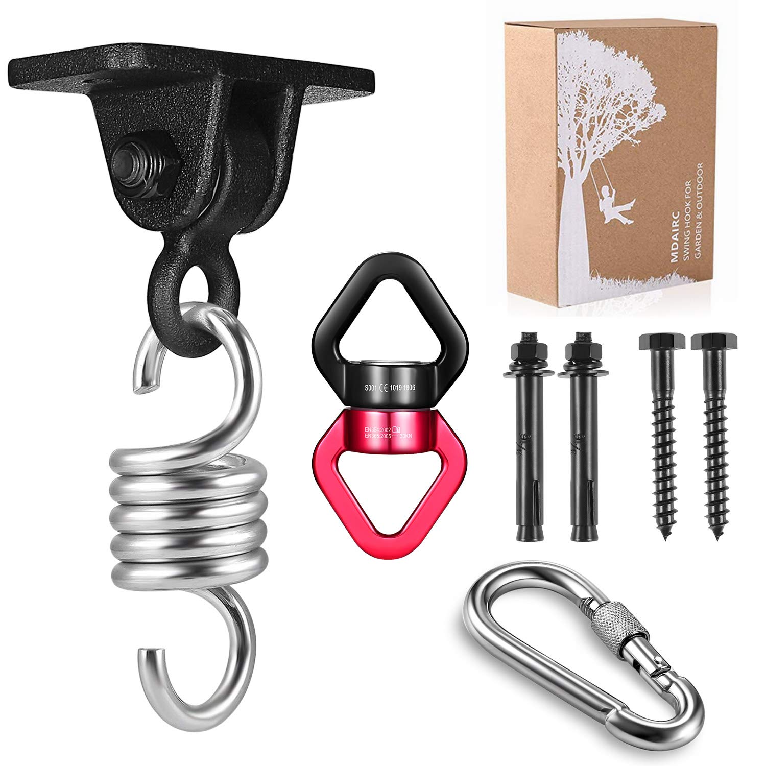 MDAIRC Heavy Duty Hanging Kit Swing Hangers and Hammock Spring and 360 smooth swing swivel spinner Kglobal Swivel Hook and Locking Snap Hooks for Wooden Sets,tire swing swivel, Seat Trapeze Yoga