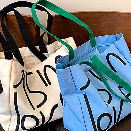 SIASIA Original Designer Chic Cotton Canvas Tote Bag, Shoulder Bag, Handbag for Office, Streetwear (Blue)