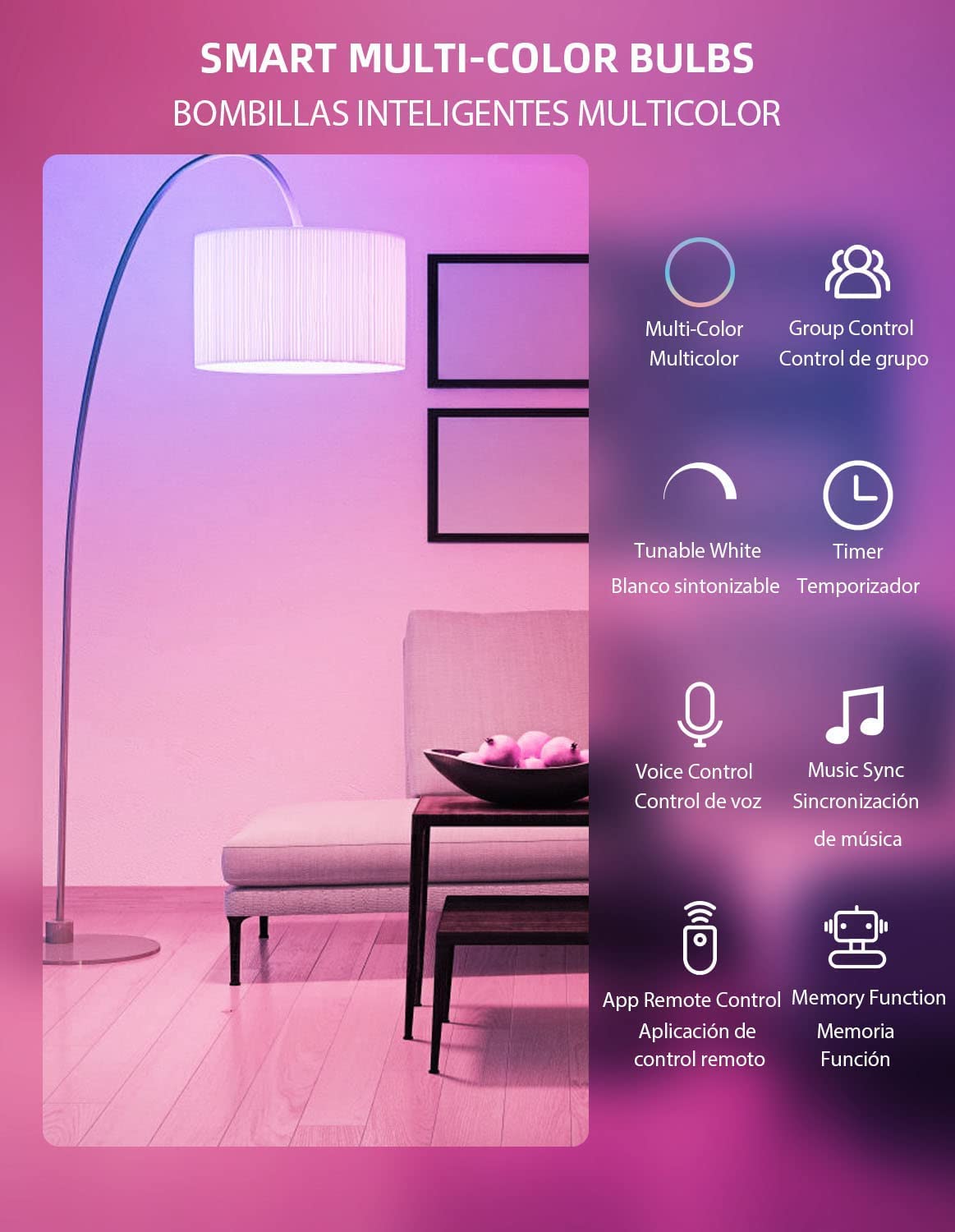 Mochiba Smart WiFi LED Light Bulbs, Compatible with Alexa and Google Home Assistant, Music Sync Multi Color Changing Bulb, A19 E26 10W 900LM (80W Equivalent), 6-Pack, White, MKA19