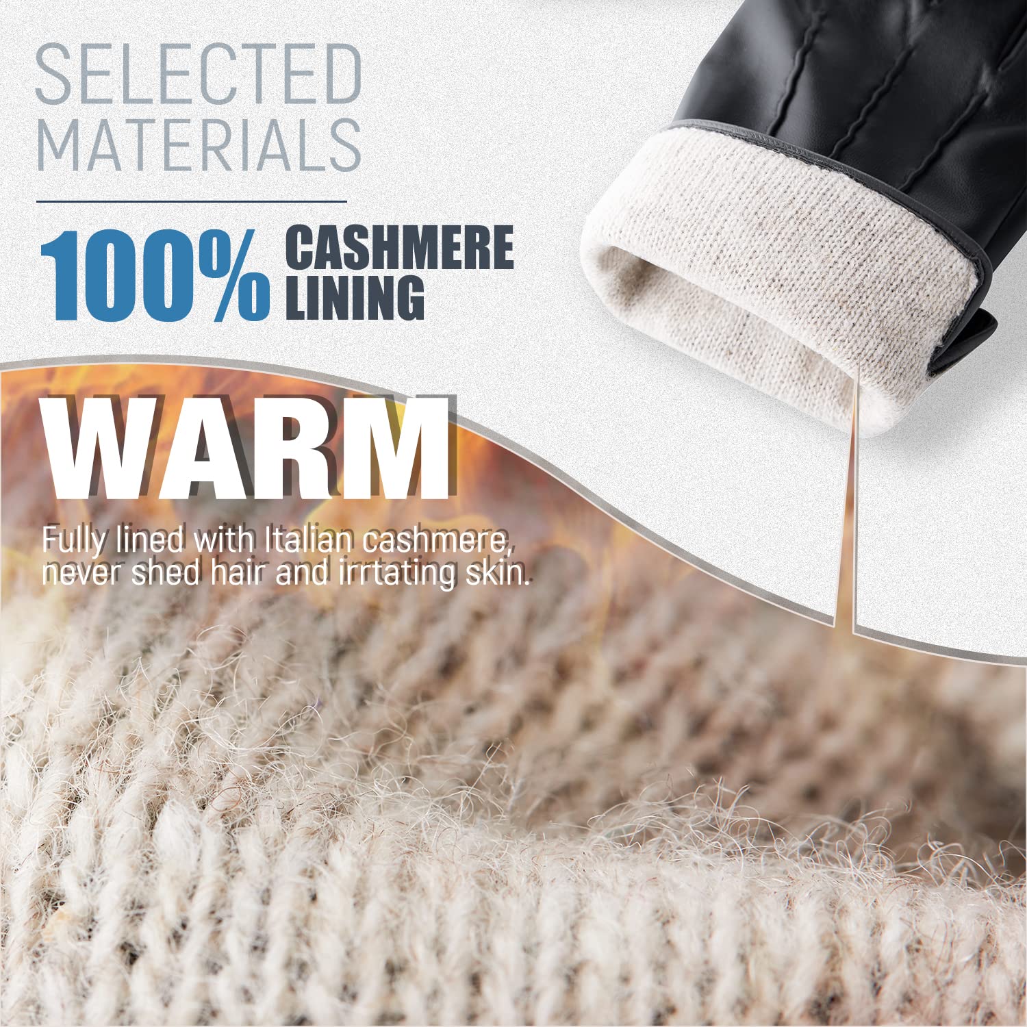 QUKOPSE Winter Leather Gloves for Men,Touchscreen Snow Driving Gloves with Cashmere Lining for Motorcycle Driving Riding