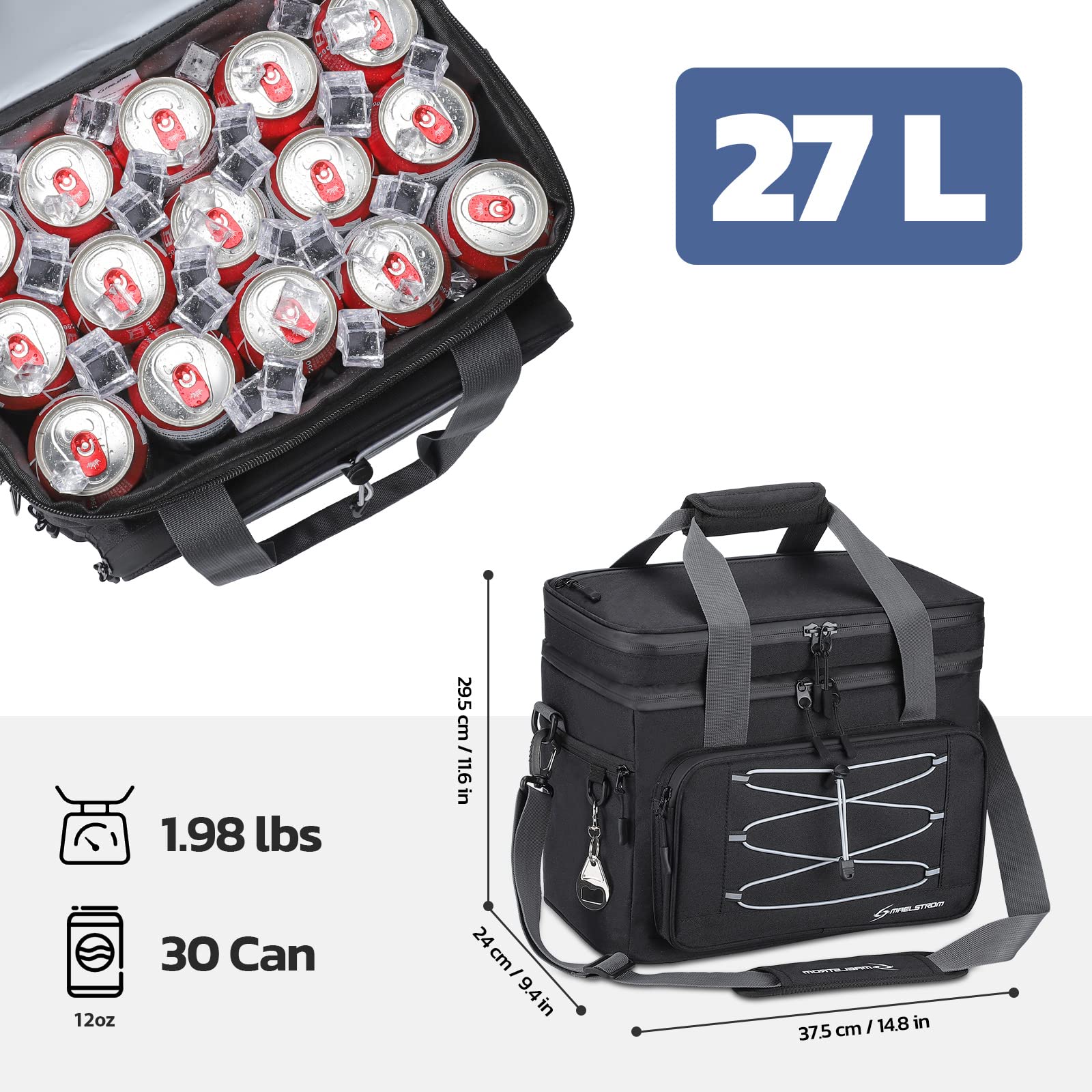 MacSports Collapsible Outdoor Utility Wagon with Folding Table and Drink Holders, Gray & Maelstrom Soft Beach Cooler Bag, Portable Collapsible Soft Sided 30 Cans