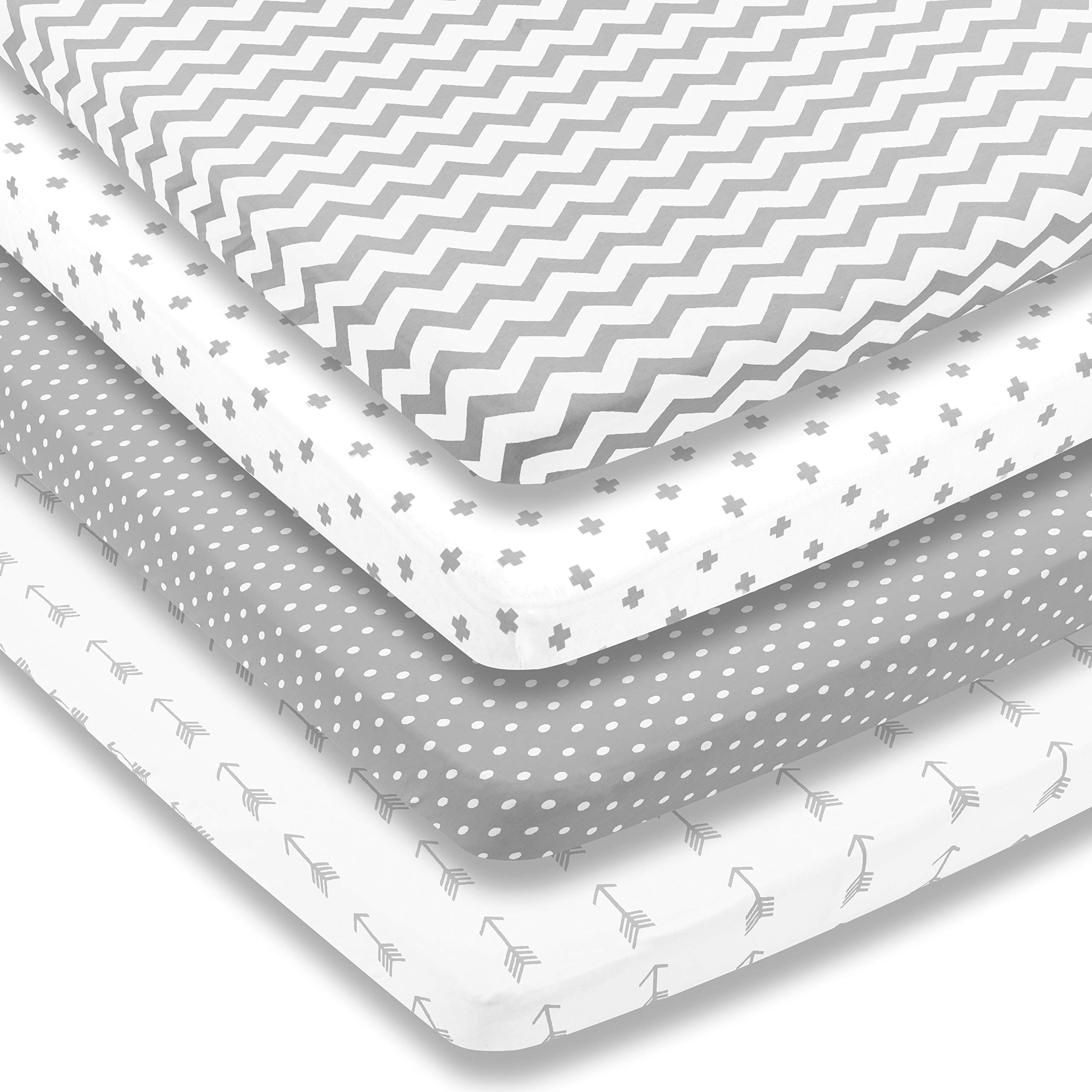 Pack n Play Sheets β Premium Pack and Play Sheets 4 Pack β 100% Super Soft Jersey Knit Cotton Playard Mattress Sheets β Portable Playpen Fitted Play Yard Mini Crib Sheet for Boy & Girl (24 x 38 x 5)