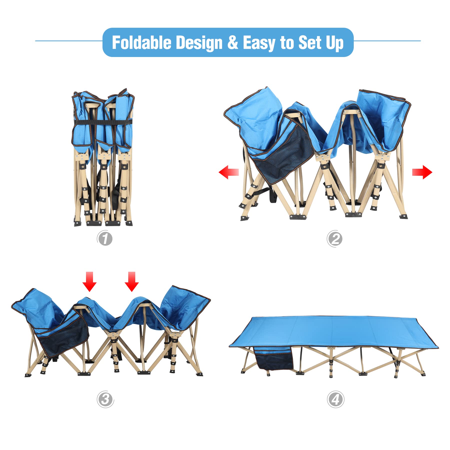 RedSwing Kids Cots for Sleeping Extra Long, Strudy Folding Toddler Cot for Camping Indoor Outdoor, Easy to Carry, 75''x26'' Blue