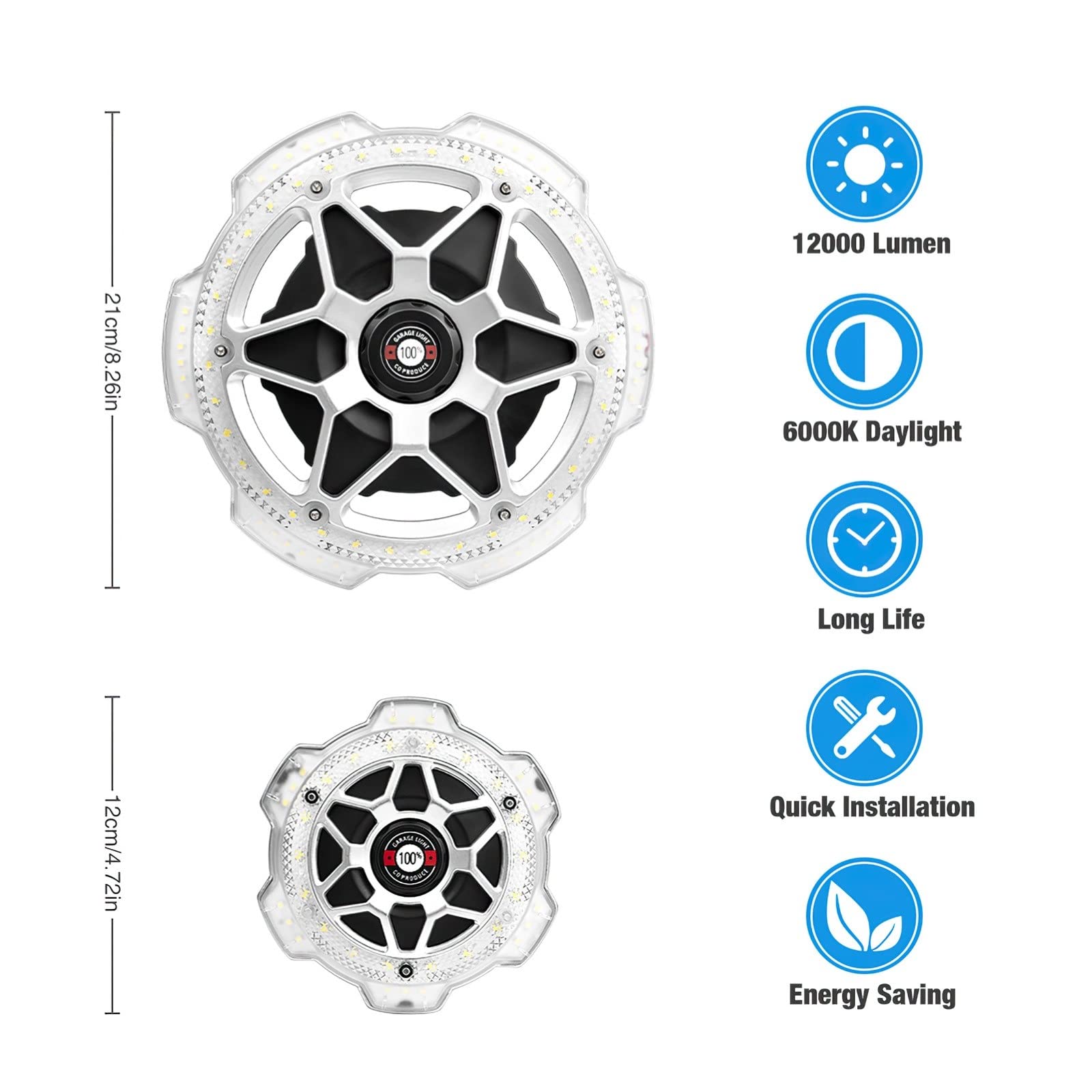 ZTHOME 120w Garage Light Round 5-Head Lighting, Bright Led Garage Light, Led Light Bulbs for Barn