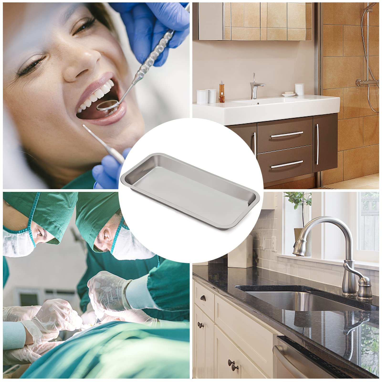 XCRUI 3 Pack Surgical Tray, Stainless Steel Tray for Tattoo, Bathroom, Lab Instrument Supplies