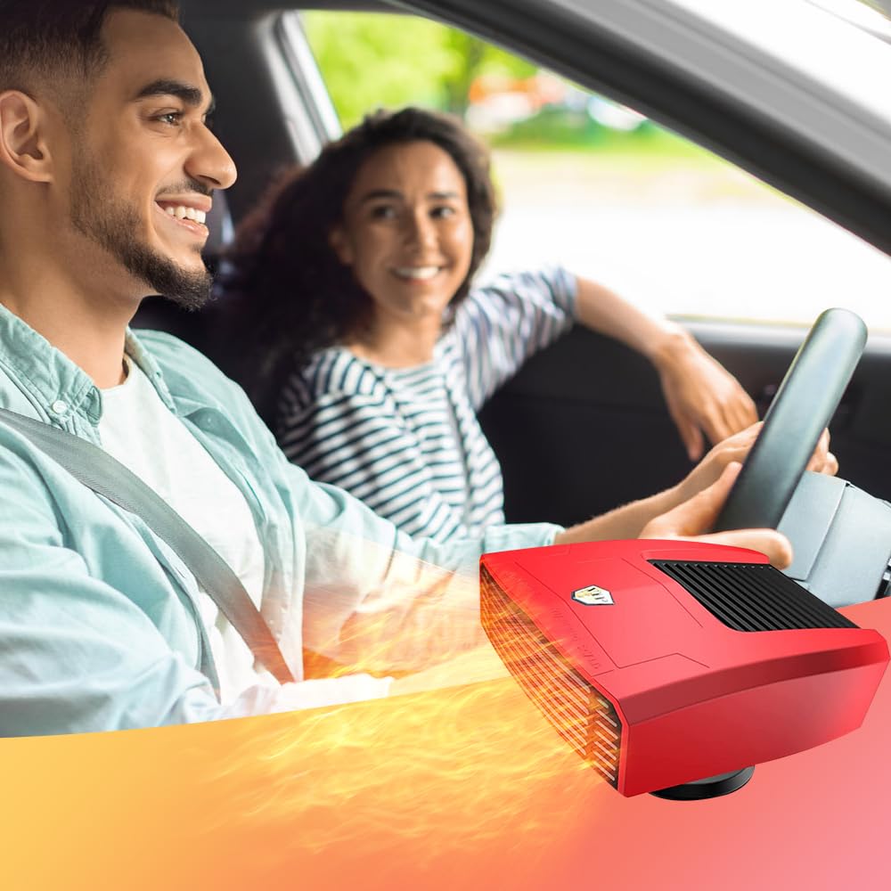 KUTUKU Car Defogger Defroster 2-in-1 Portable Car Fan with Air Purification 12V 150W Fast Heating Quickly Auto Heater Cooling Fan Automobile Windscreen Fan in Cigarette Lighter (Red)