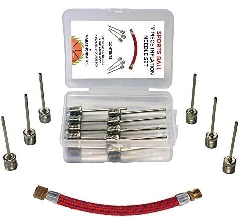 MarathonBasics 17 Piece Ball Pump Needle Kit - 16 Air Pump Needles, Extension Hose, Plastic Case