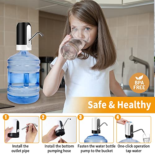 Water Bottle Pump 5 Gallon,USB Charging Automatic Water Dispenser,Portable Electric Drinking Water Pump with Rechargeable Batteries,for Home Kitchen Office Camping(Black)