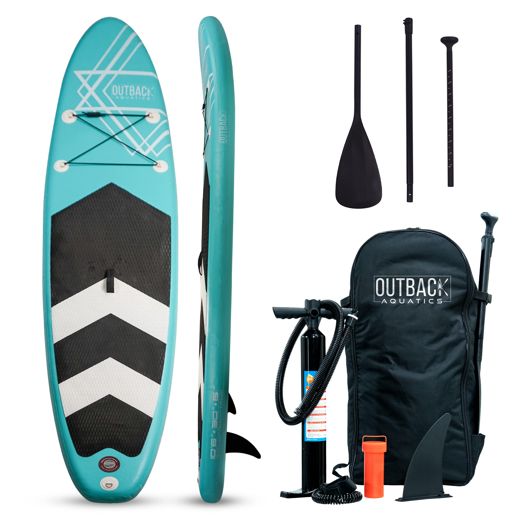 Outback Aquatics Inflatable Paddle Board with Premium SUP Paddle Board Accessories - 10ft 6" Non-Slip with Ankle Safety Leash, Aluminium Paddle, Air Pump, Storage Bag, Lightweight and Portable