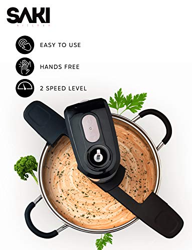 SAKI Automatic Pot Stirrer for Cooking, with 2 speeds, Adjustable, Hands Free, BPA free, Cordless and Rechargeable (2021 Updated Battery)