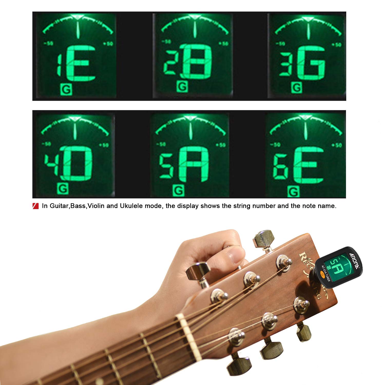 Meeland Guitar tuner 2 PACK, Clip On Tuner for Guitar/Bass/Violin/ukulele,Auto Power Off/One Button Operation/AT-01A/2 Set