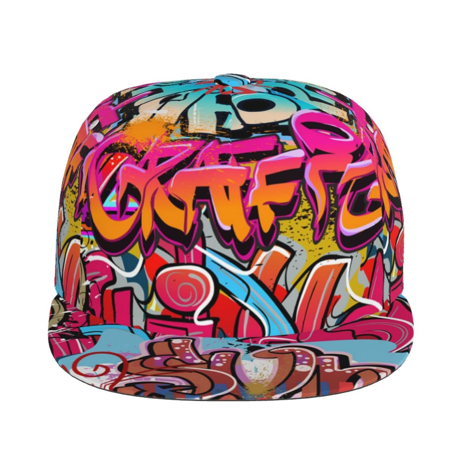 Quzioxe Graffiti Wall Urban Flat Bill Brim Cap Hip Hop Hat Baseball Cap for Men Women Adjustable Square Flat Visor Back Trucker Snapback Hat