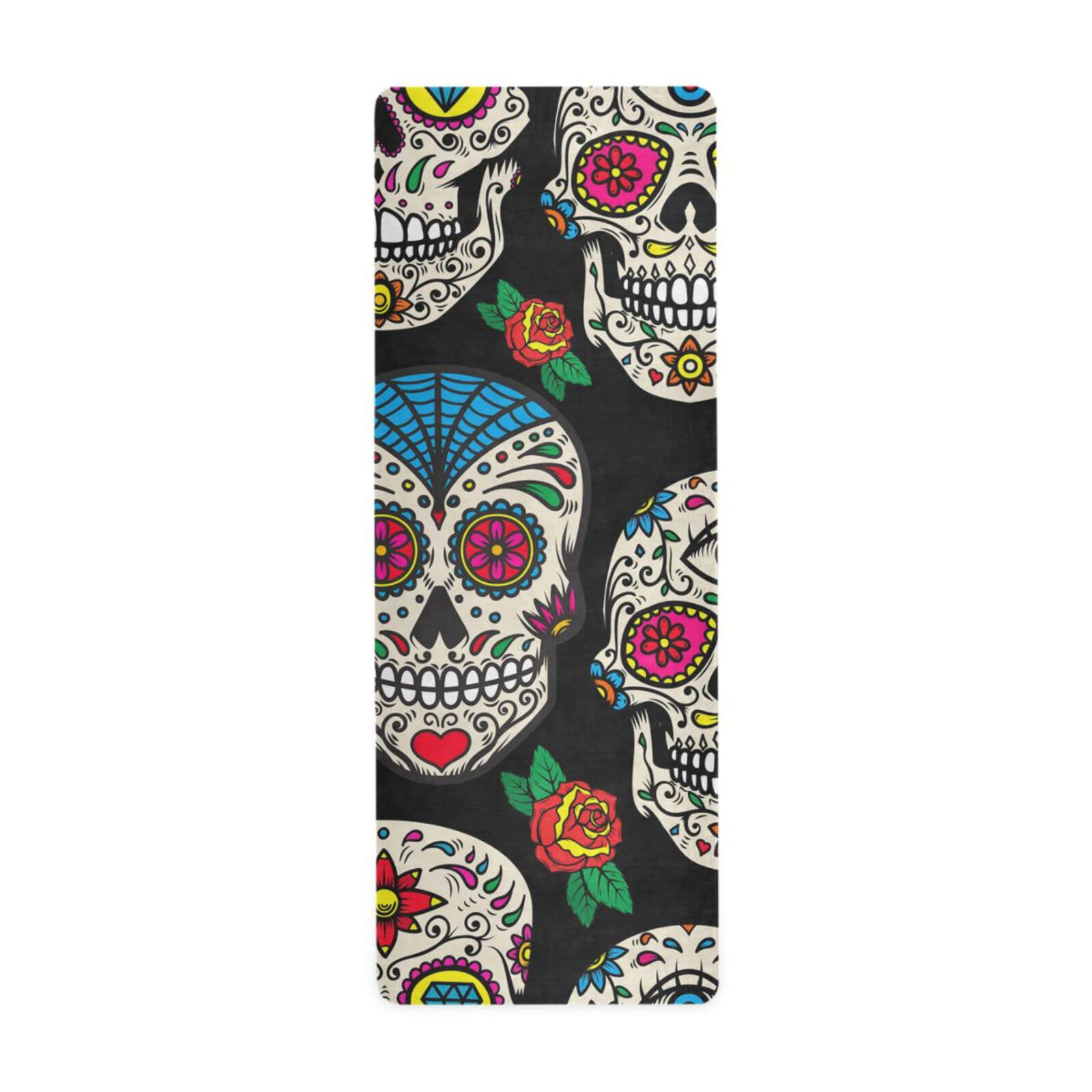 senya Mexican Sugar Skull Yoga Mat Cover, Non Slip Exercise Mat Cover High Performance Grip, Coming with Carry Bag(228vb9a)