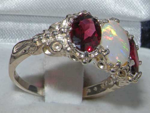 LetsBuyGold 925 Sterling Silver Natural Opal and Garnet Womens Promise Ring - Size 6.5