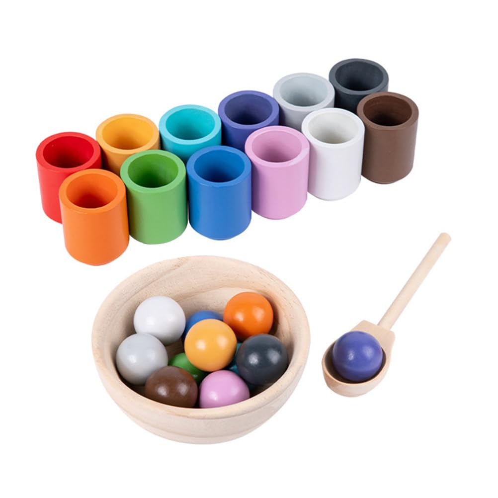 Toddmomy 1 Set of Wooden Sorting Balls Toys Balls in Cups Montessori Toy Wooden Color Sorting Balls Game Cups and Balls Classification Wooden Playthings for Toddlers