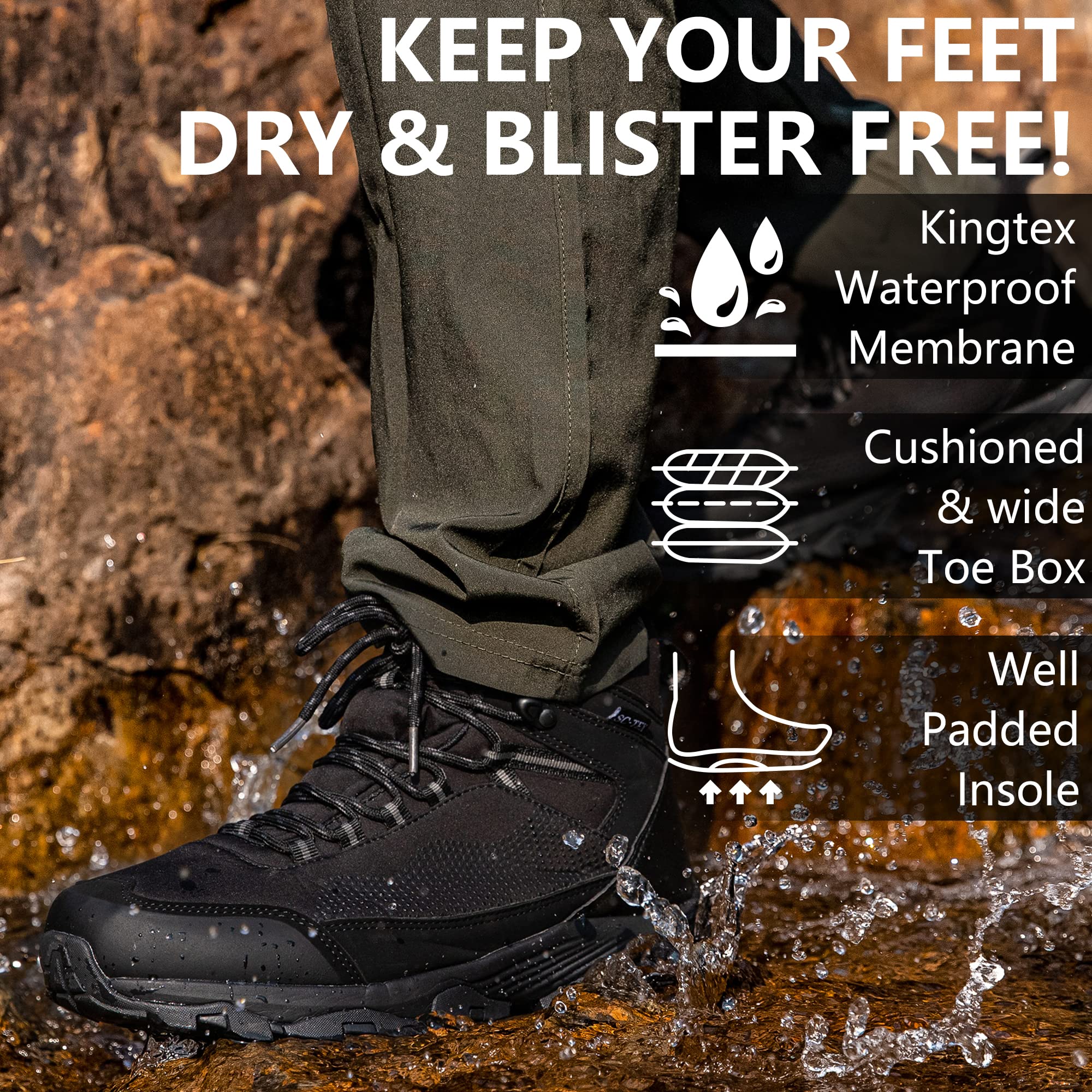 SILENTCARE Men's Hiking Boots Waterproof Non-Slip Mid Ankle Lightweight Outdoor Trekking Backpacking Work Mountaineering Trails Shoes