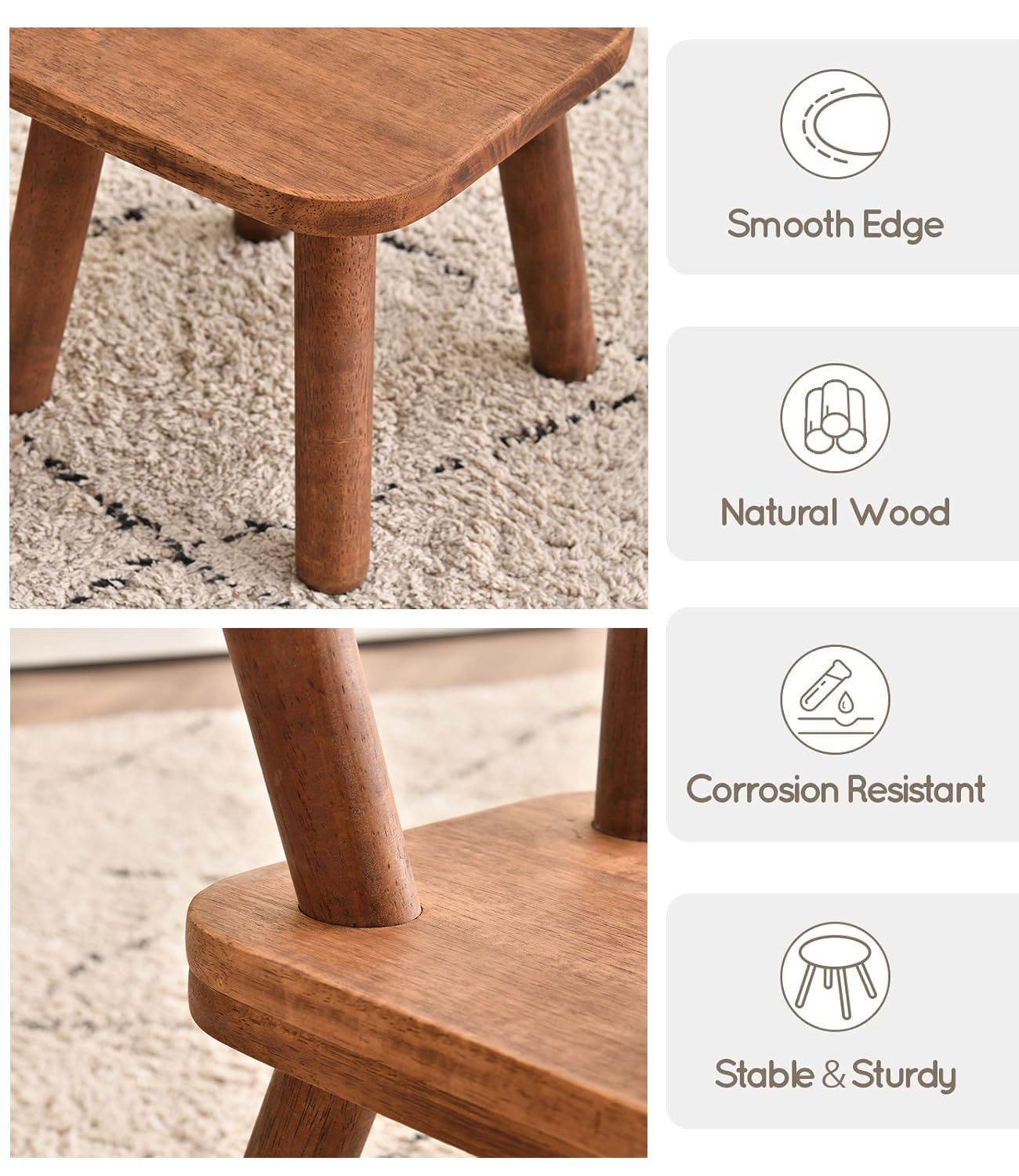 zaowofires Solid Wood Step Stool,Milking Stool, Plant Stand, Round Foot Stool, Removable Portable Stool, Shoe Changing Stool, Small Short Stooll (Walnut)