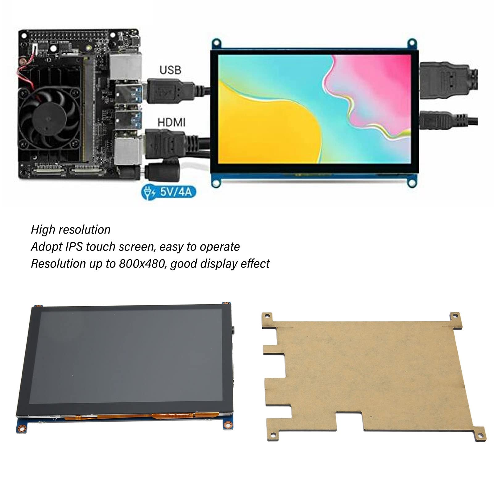 Zunate RasPi Touchscreen Monitor, 5 Inch 800x480 Portable Monitor Capacitive, HDMI Input, External Display Compatible with Ras Pi, Computer Secondary Screen