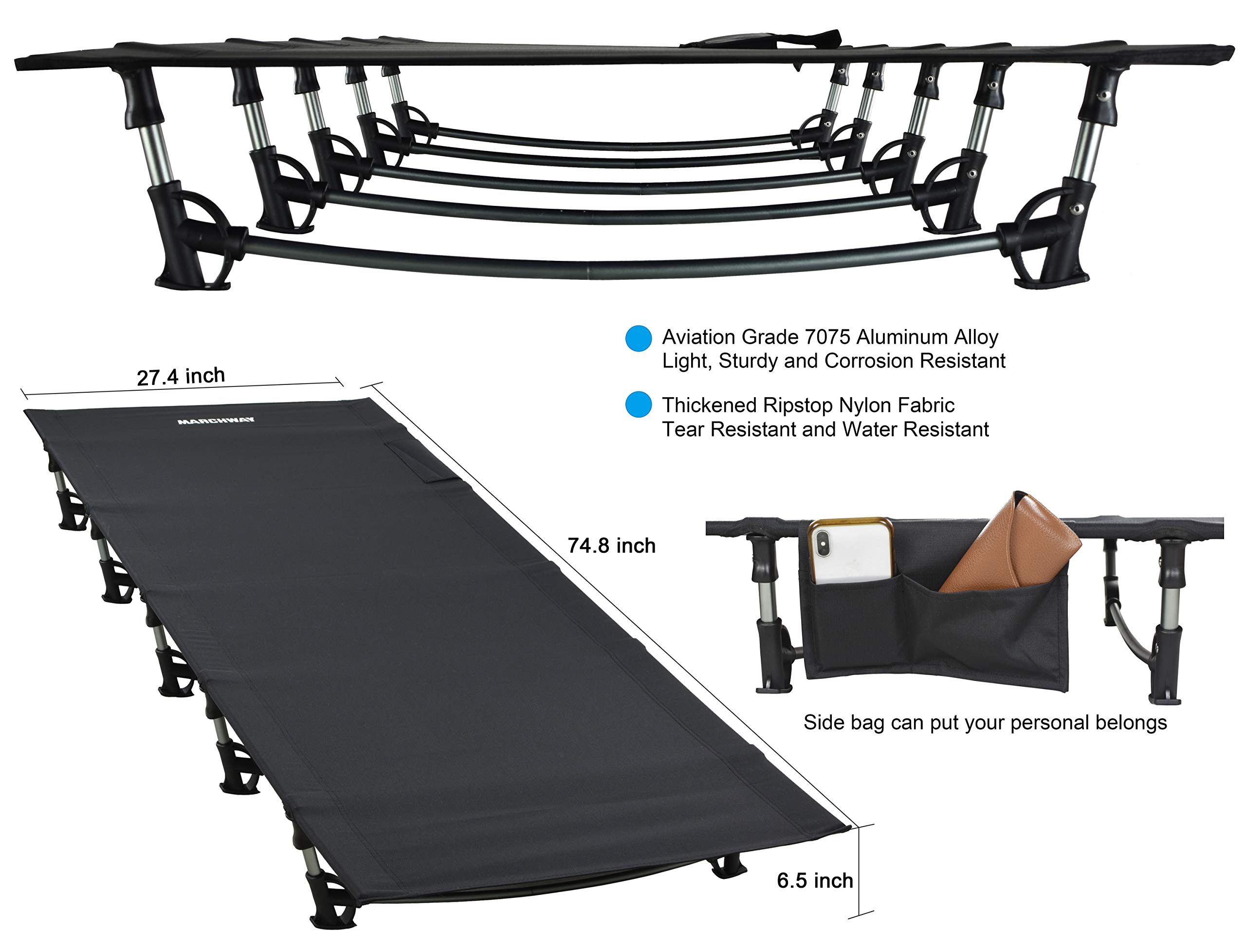MARCHWAY Ultralight Folding Tent Camping Cot Bed, Portable Compact for Outdoor Travel, Base Camp, Hiking, Mountaineering, Lightweight Backpacking (Black)